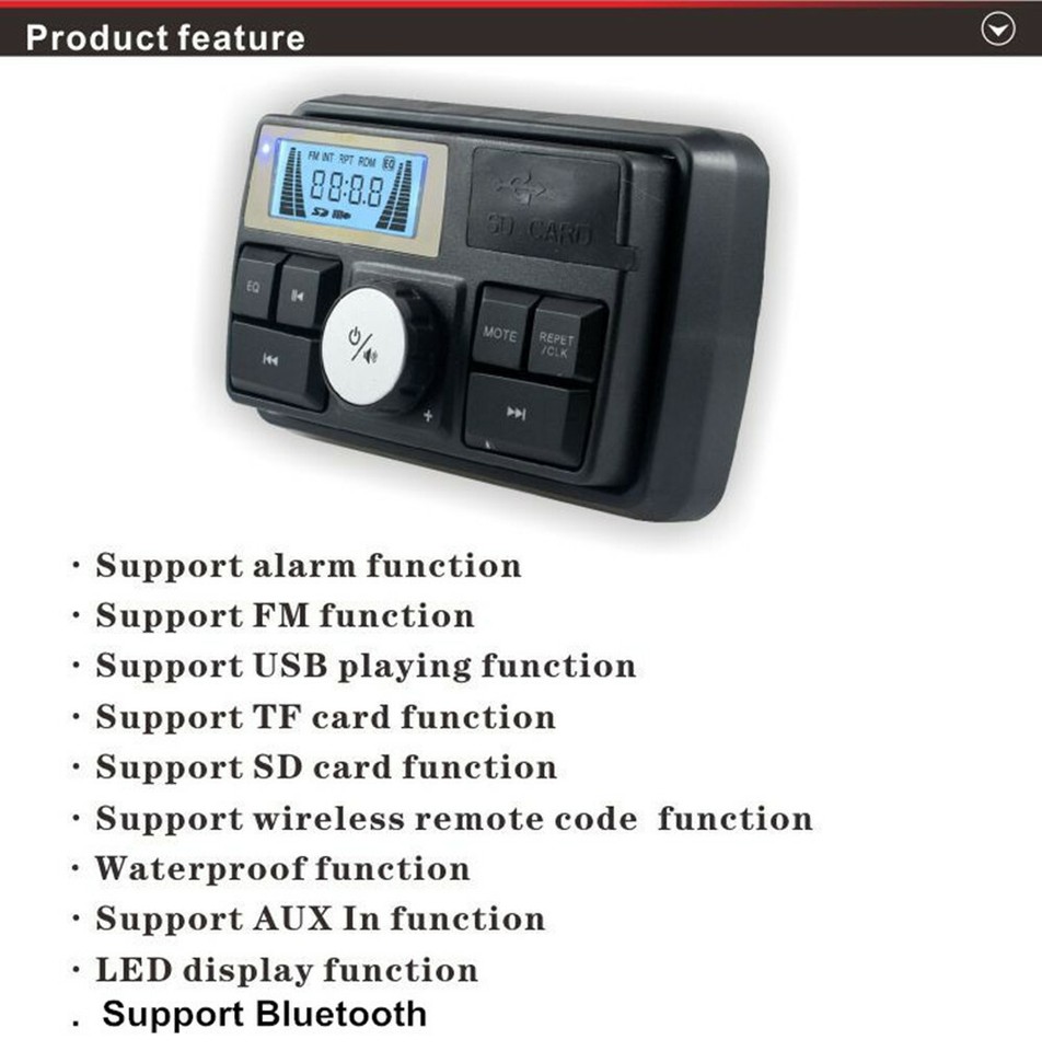 12V Motorcycle Bluetooth Handlebar Audio System Radio Stereo MP3 ...