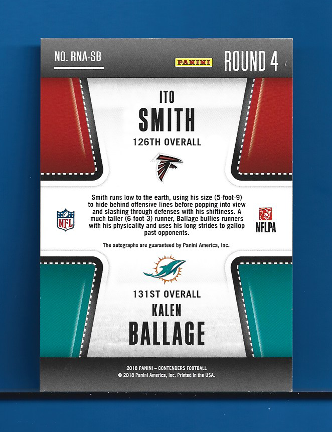 2018 Panini Contenders - Round Numbers Dual Autographs Kalen Ballage ...