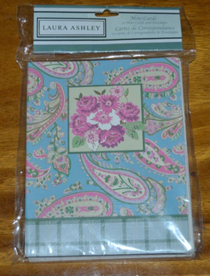 LAURA ASHLEY 10 Note Cards w/Envelopes Blue w/Pink Roses 2006 | eBay