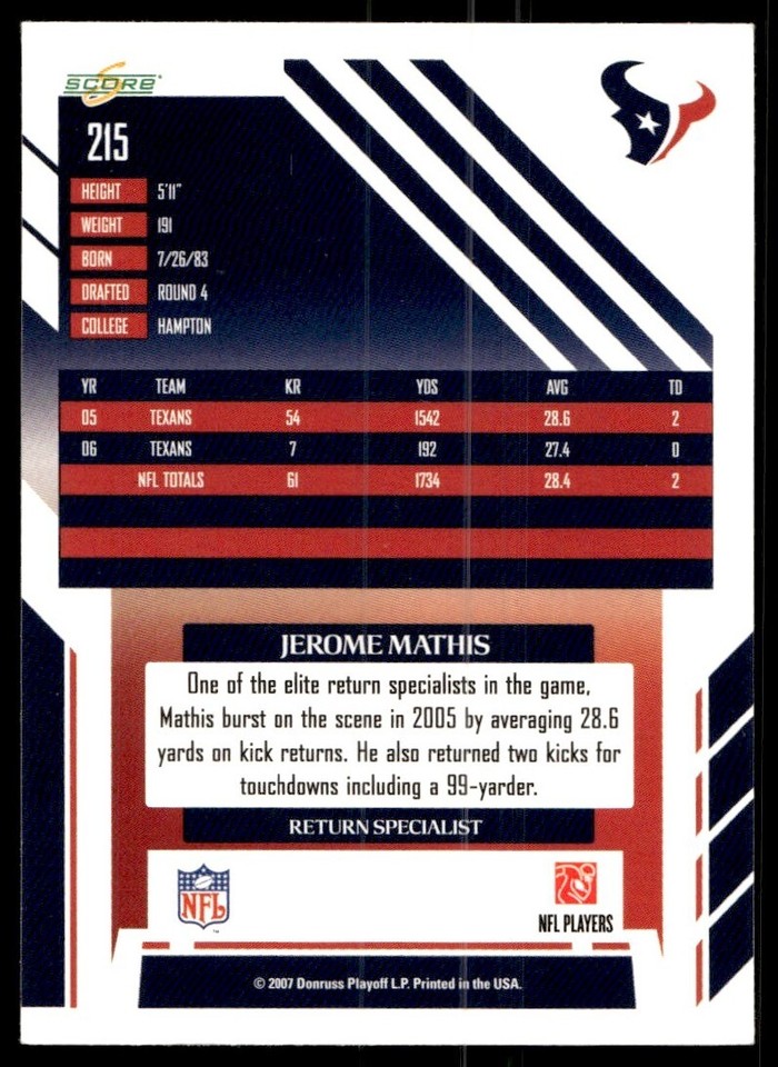 2007 Score Jerome Mathis G71 #215 | eBay