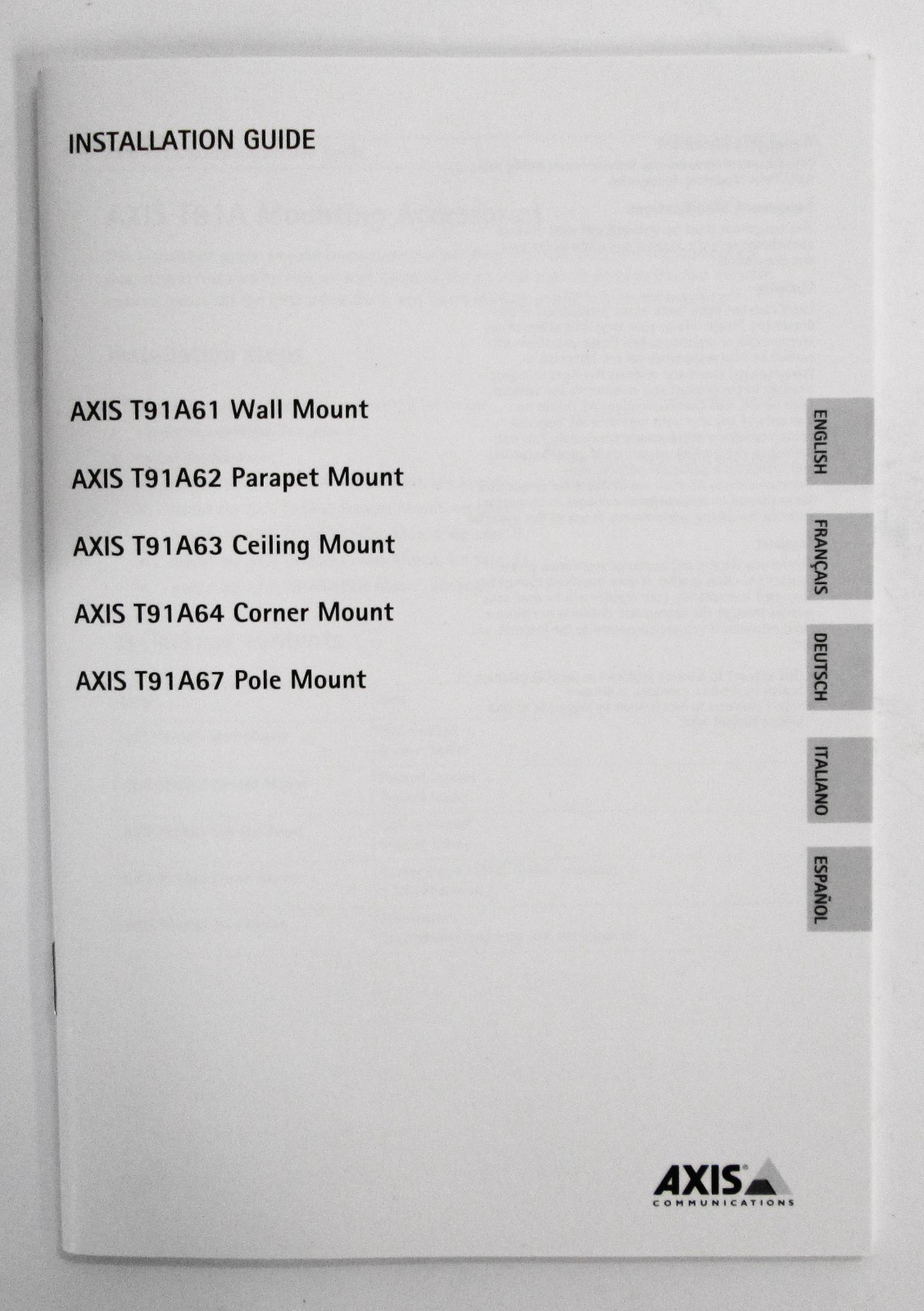 Axis Installation Guide for T91A61 T91A62 T91A63 T91A64 T91A67 Mounts ...