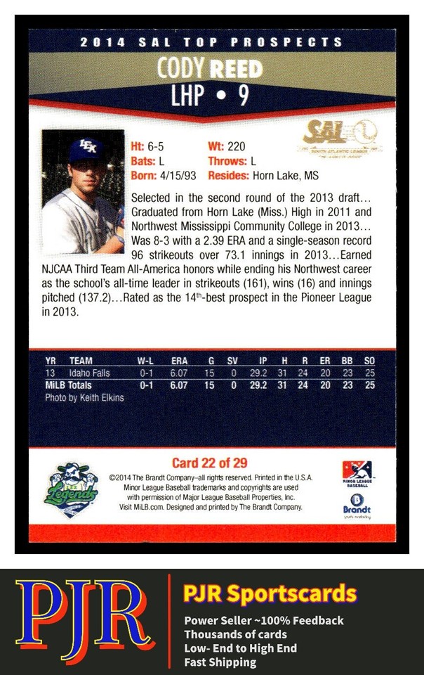 2014 Brandt South Atlantic League #22 Cody Reed Lexington Legends 35% ...