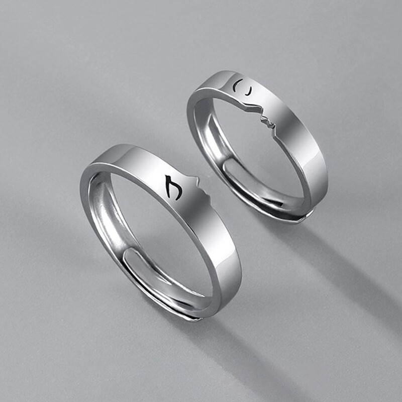2Pc Kiss Matching Ring Couple Pair Ring Adjustable Rings Set Lovers ...
