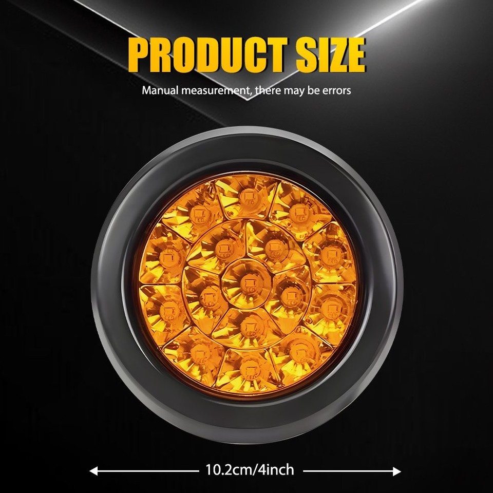 2/4Pc 4" Round Amber LED Running Brake Stop Turn Signal Lamp Tail Light ...