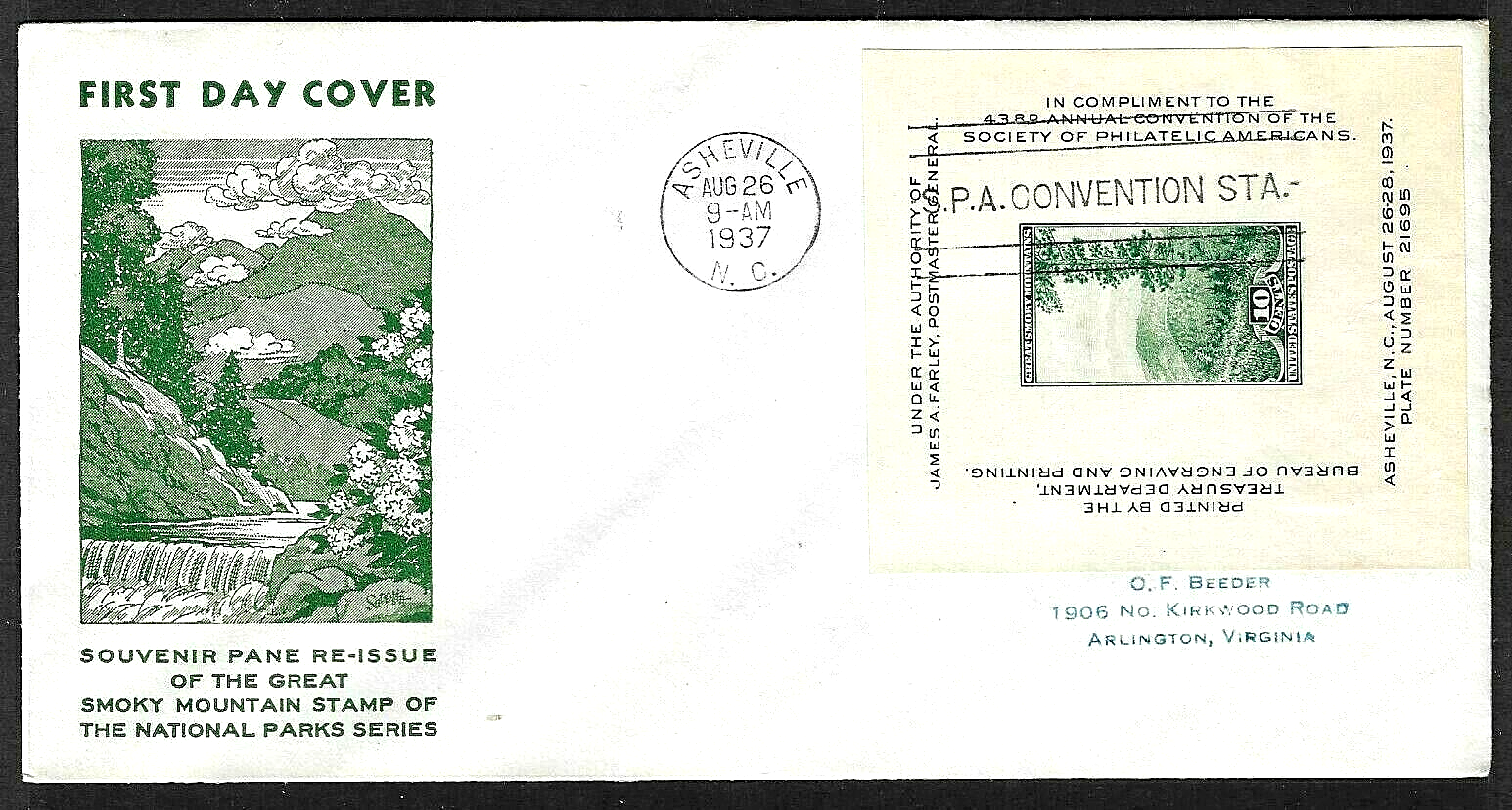 797 10c Stamp SS (SPA) (1937) GREAT SMOKY MOUNTAINS FDC FROM SUDDUTH ...