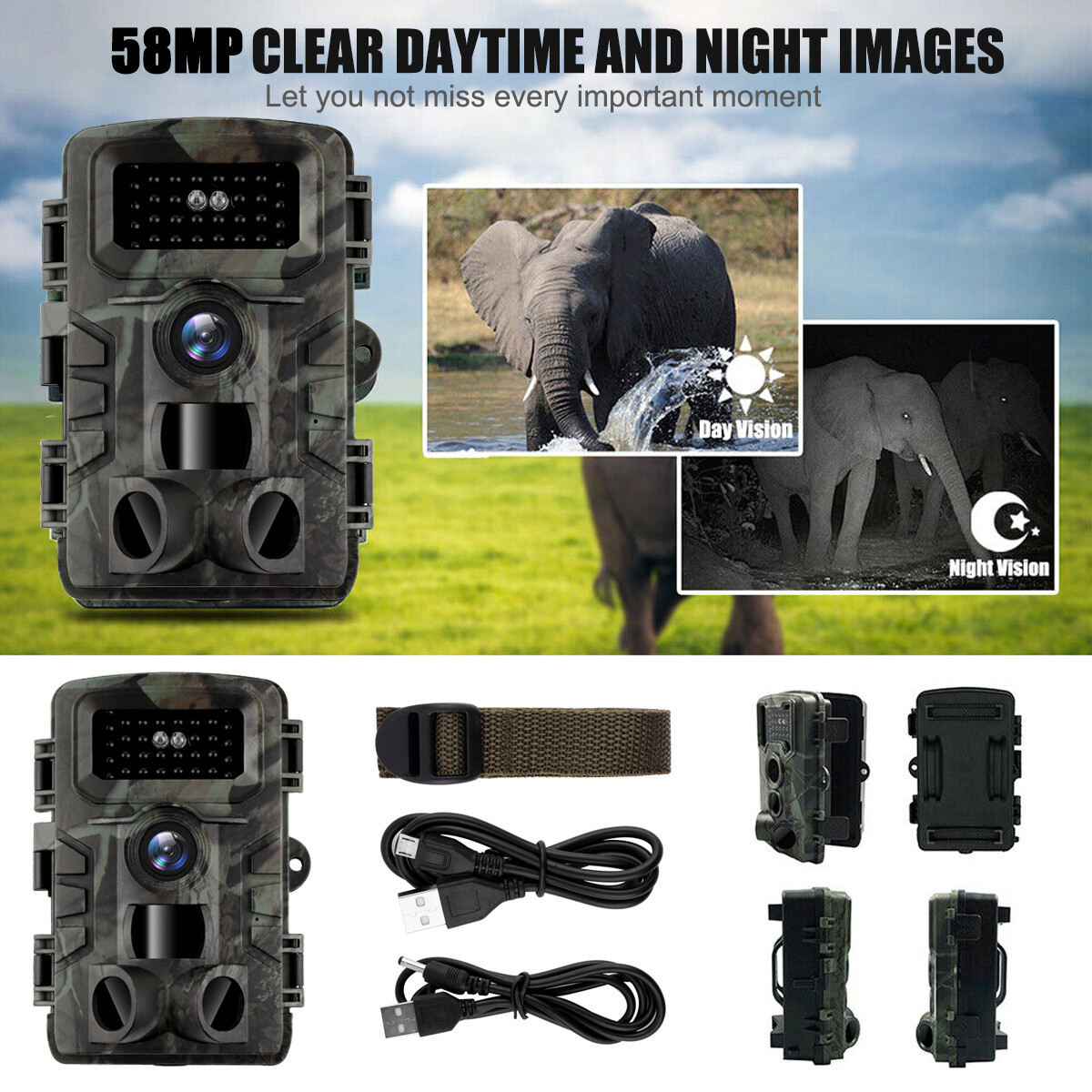 58MP HD Wildlife Trail Camera 1080P Game Night Vision Outdoor Motion ...