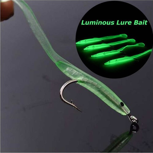 20pcs Soft Gummi Eel lures Hooks Bass Cod Sea Boat Wreck Fishing Green ...