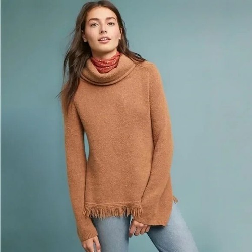 Anthropologie Akemi + Kin Aruna Fringe Trim Turtleneck Sweater in Camel ...