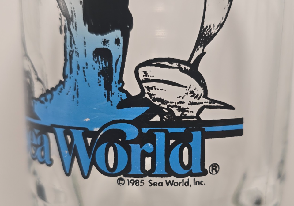 Vintage Large Heavy Glass Mug 1985 Seaworld Orca Dolphin 8" Tall | eBay