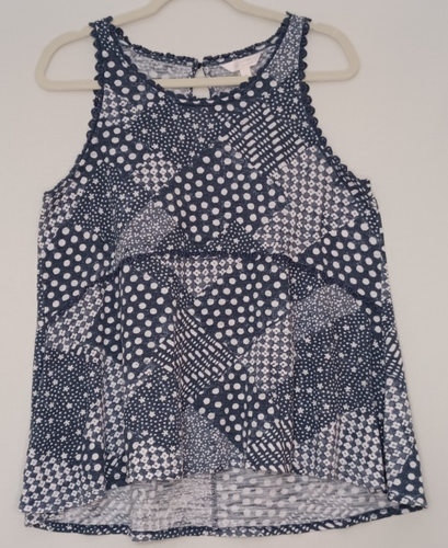 Women's Lauren Conrad Blue Poka Dot Quilt Patch Design Crochet Trim Top ...