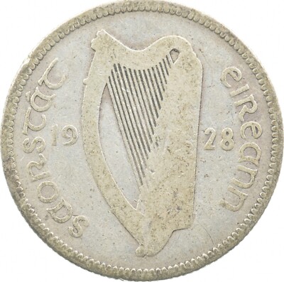 SILVER Roughly the Size of a Dime 1928 Ireland 1 Scilling World Silver ...
