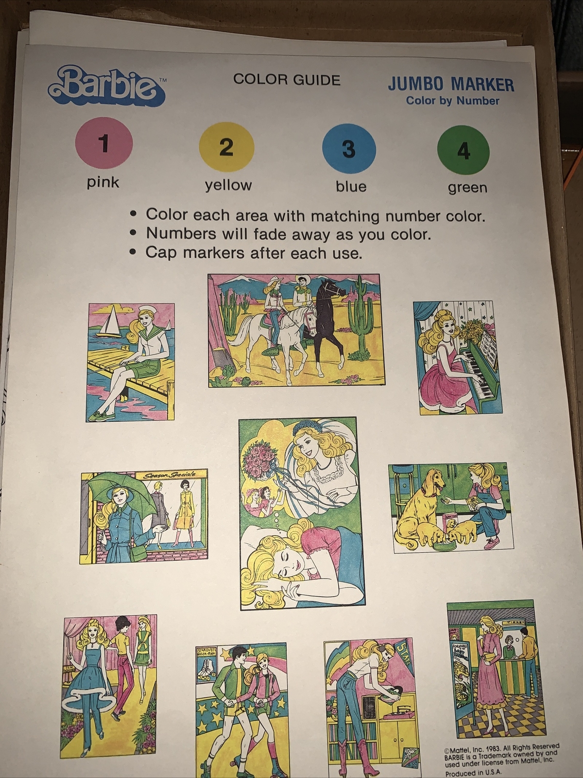 1983 Barbie Color By Number, 8 picture 2 posters, Whitman, One Picture ...