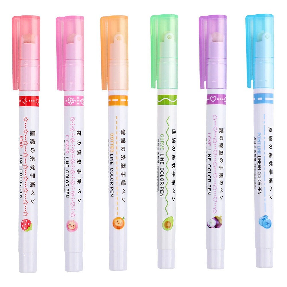 6X Pen Boys Girl Stamp Roller Curve Highlighter Pen Set Flare Pens ...