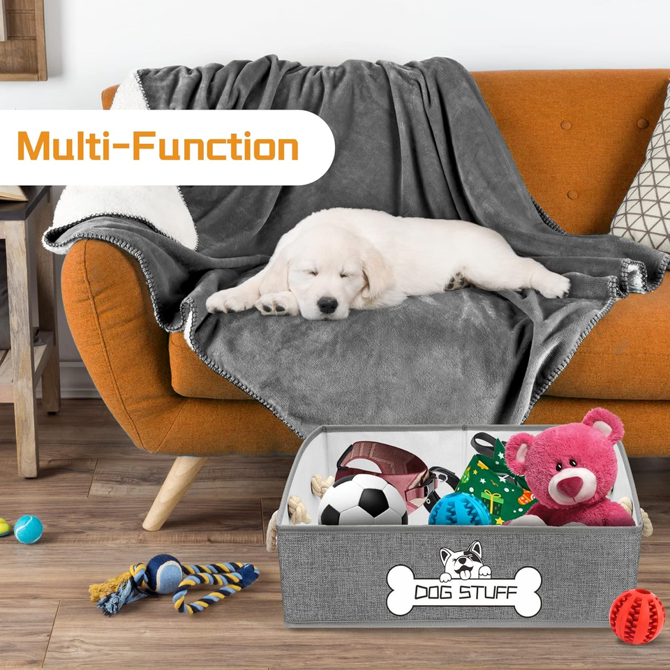 Dog Toy Box, Large Dog Toys Storage with Handle, Fabric Trapezoid Dog ...