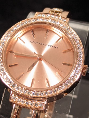 Geoffrey Beene Rose Gold Tone Dial Crystal Accent Round Case Bracelet ...