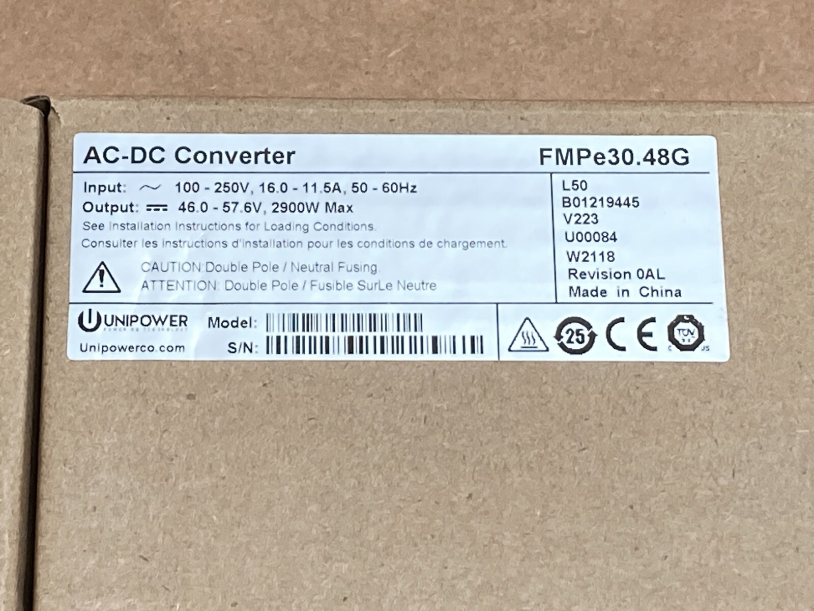 UNIPOWER FMPe30.48G 48V DC RECTIFIER 60 Amps 2900 Watts AC-DC CONVERTER ...