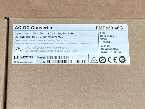 UNIPOWER FMPe30.48G 48V DC RECTIFIER 60 Amps 2900 Watts AC-DC CONVERTER ...