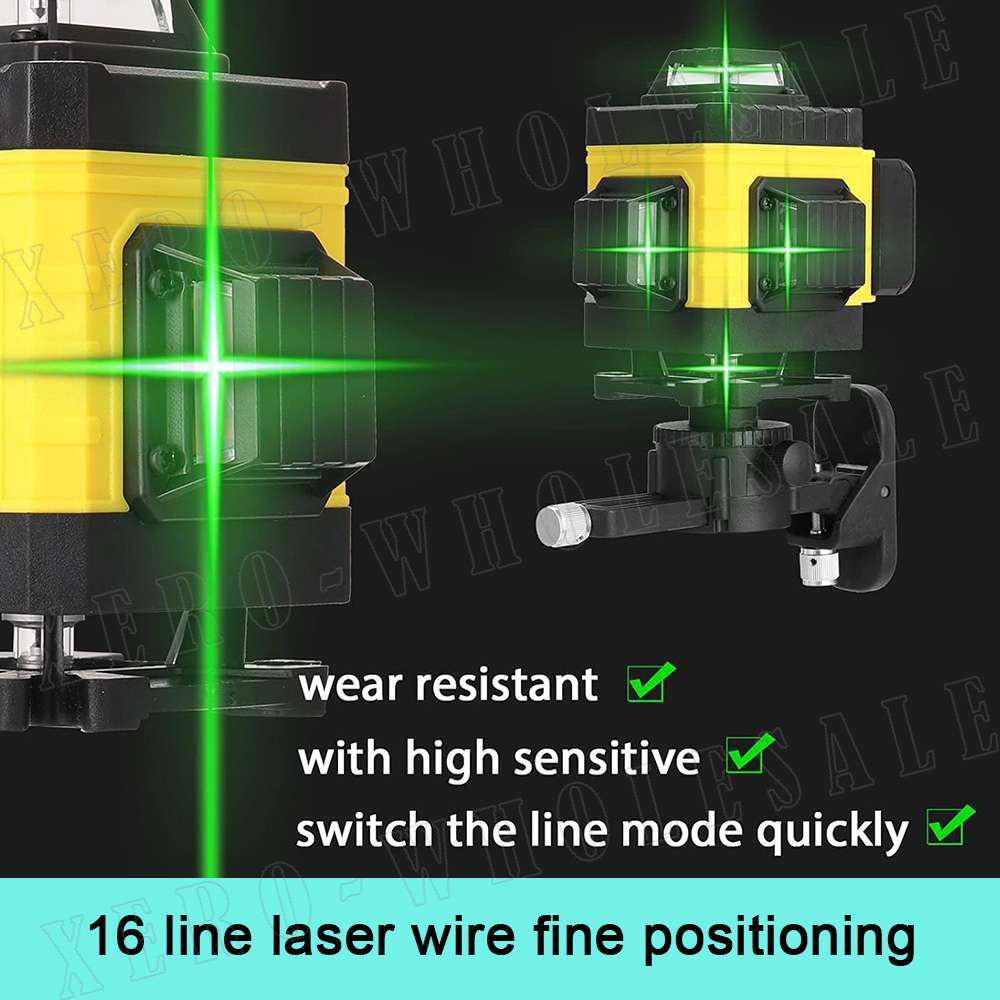 Laser Level Green Light 4D 16 Lines Self Leveling 360° 4 Battery ...