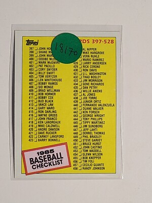 1985 Topps #527 Checklist 397-528 | eBay