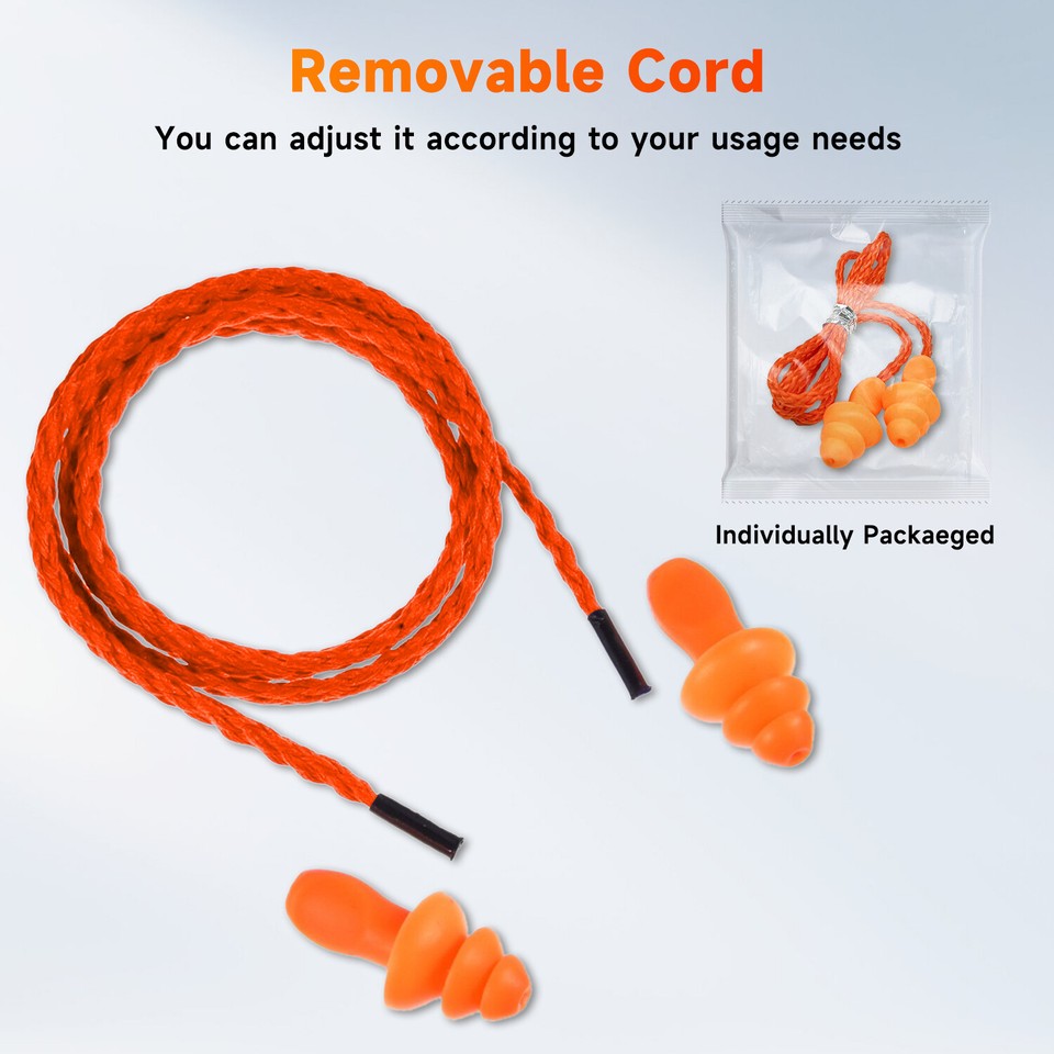100 Pair Silicone Corded Ear Plugs Reusable Shooting Hearing Protection ...
