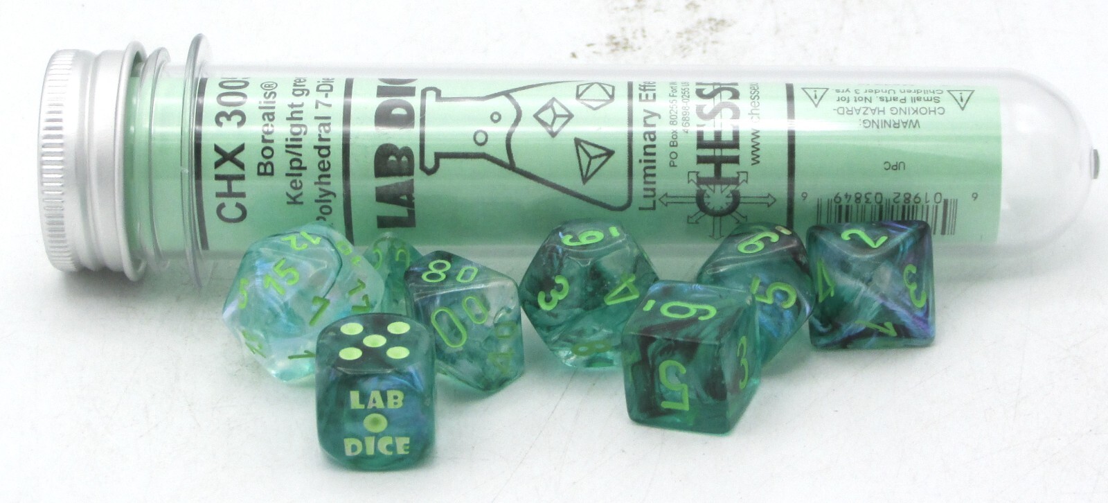Chessex Lab Dice 6 CHX 30054 Borealis Kelp/Light Green (Polyhedral Set ...