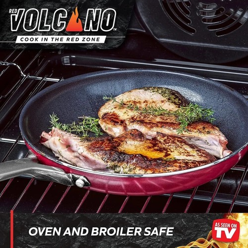 Red Volcano Textured Ceramic Nonstick 11" Frying Pan Skillet, Oven Safe ...