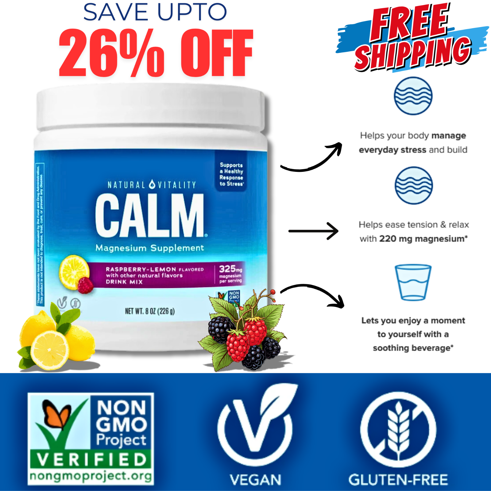 Natural Vitality CALM Magnesium Powder Raspberry Lemon Relaxation Drink ...