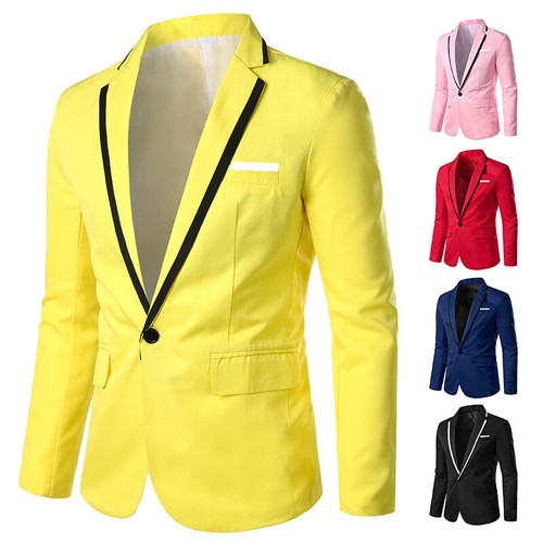 Men One Button Formal Suit Blazer Slim Jacket Coat Dress Business Work ...