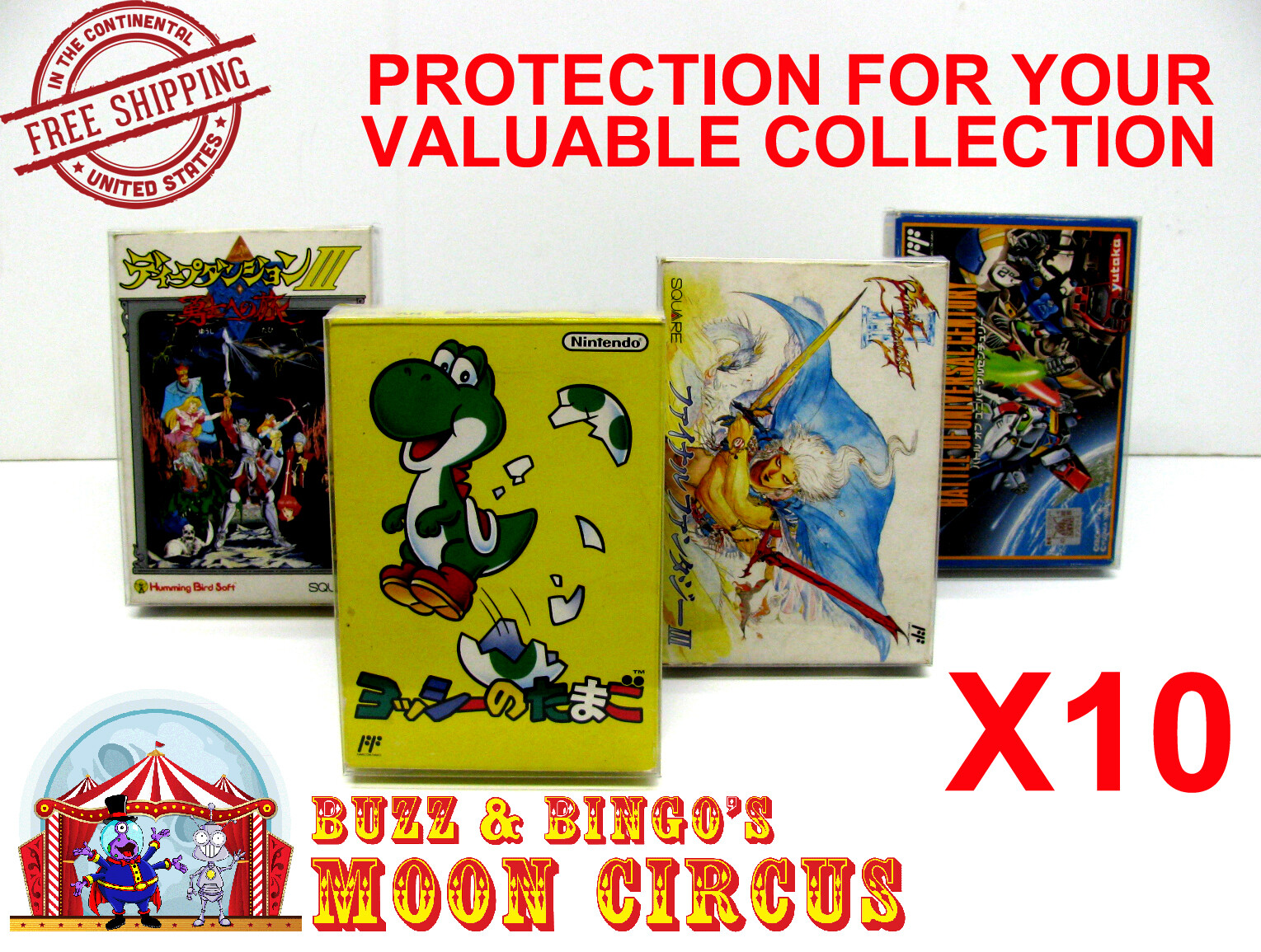 10X NINTENDO FAMICOM LARGE CIB GAME - CLEAR PLASTIC PROTECTIVE BOX - READ!