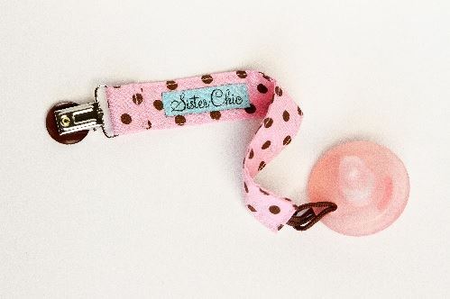 Binki Band Pacifier Clip Pink and Brown Dot By Sister Chic | eBay