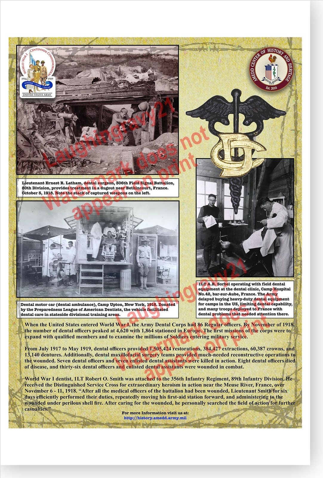 US Army Dental Corps AMEDD WWI Centennial Commemoration Poster | eBay