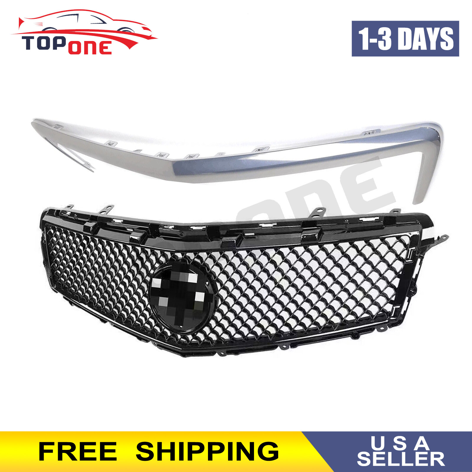 Fits 2013-2014 Cadillac ATS 2PCS Front Grille & Grille Trim Satin ...