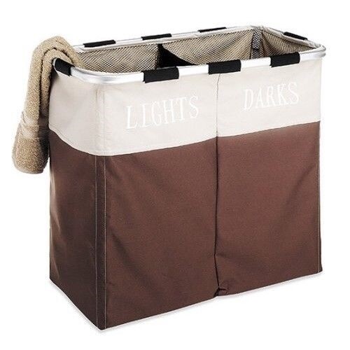 Lights Darks Laundry Hamper 2 Bin Clothes Sorter Foldable Washing ...