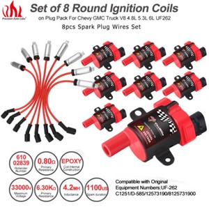 8 Pack D585 Ignition Coil With 748UU 8mm Spark Plug Wires Set for ...