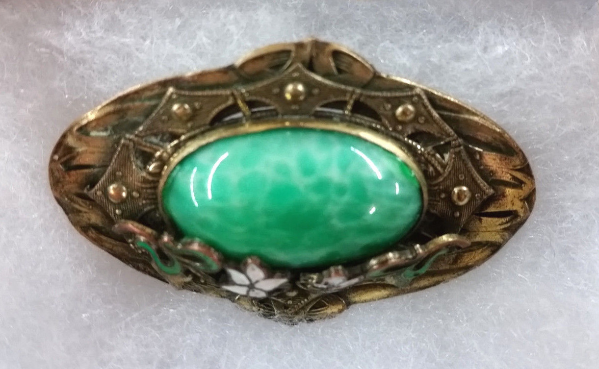 CHINESE INFLUENCE ART NOUVEAU DECO CZECH ENAMEL FLOWER PEKING BROOCH ...