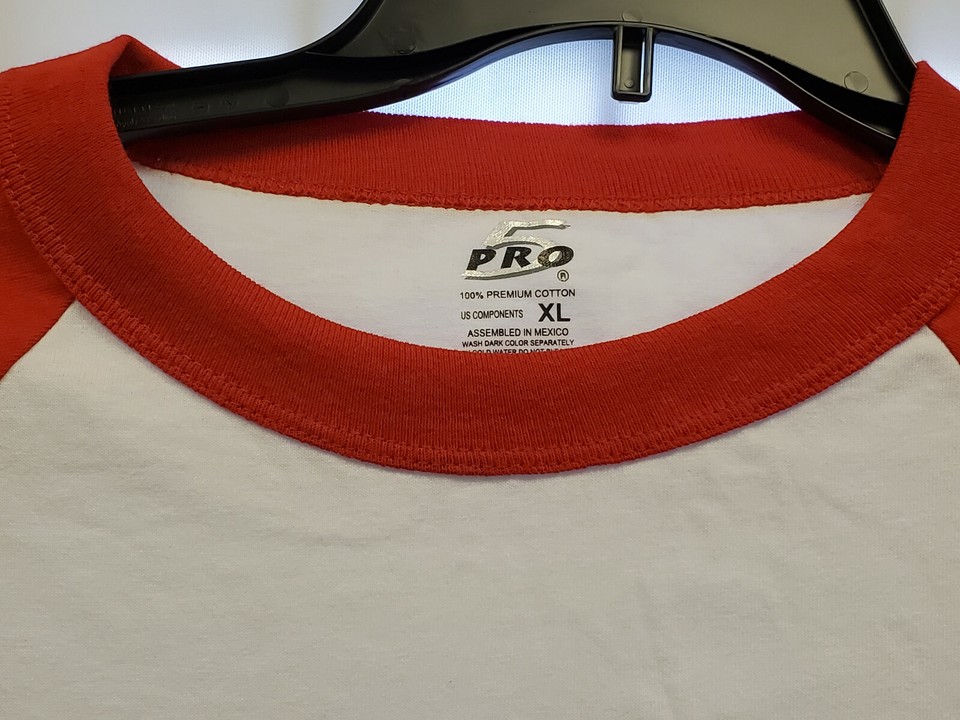 PRO 5 T-Shirt 3/4 RAGLAN Shirt BASEBALL Shirt WHITE / RED | eBay