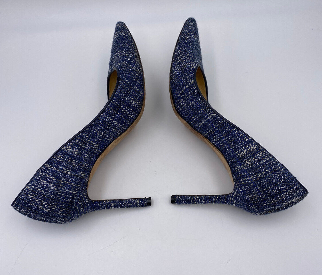 Jimmy Choo Blue and White Metallic Tweed Romy Pumps H… - Gem
