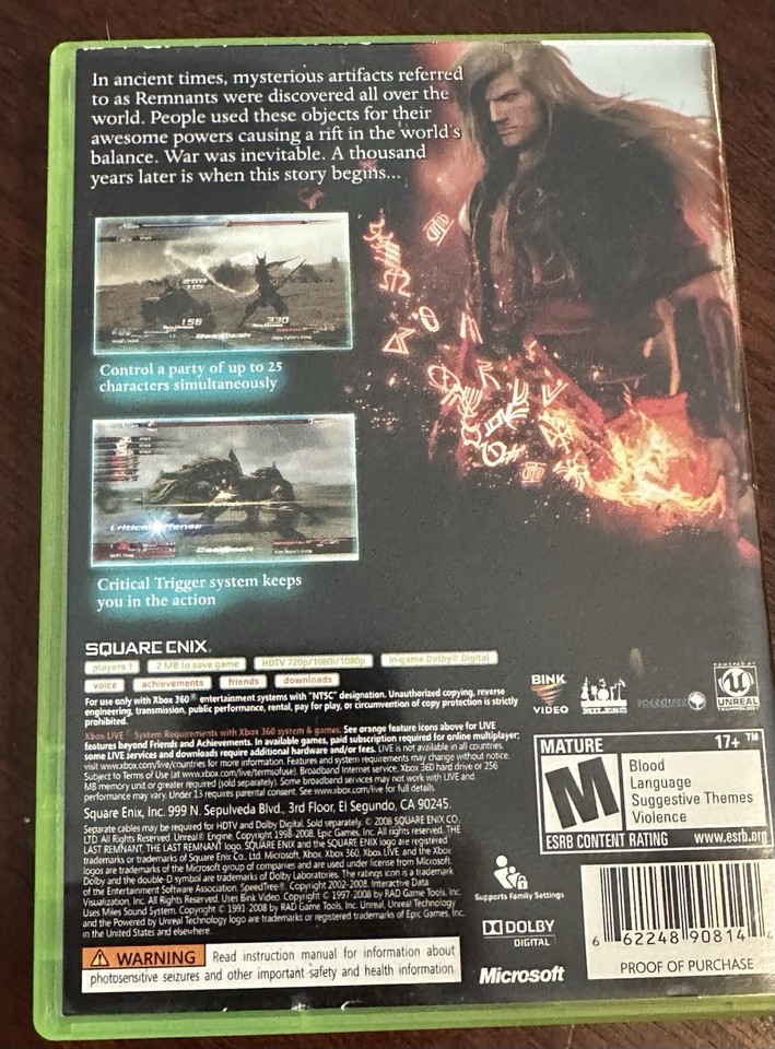 The Last Remnant Xbox 360, Square Enix, RPG, Complete, Manual, CIB ...
