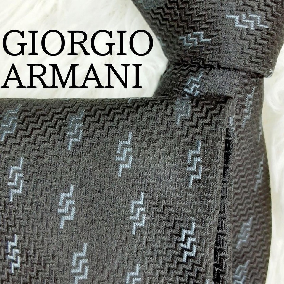 GIORGIO ARMANI Geometric Pattern Tie Black Light Blue Men's stylish ...
