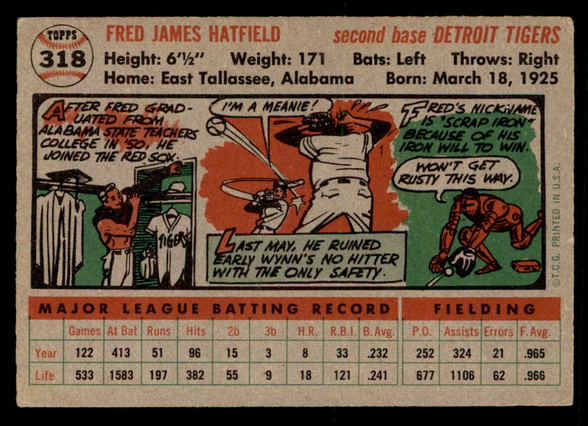 1956 Topps Baseball #318 Fred Hatfield VG/EX *f1 | eBay