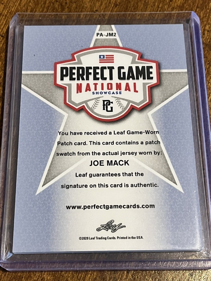 JOE MACK 2020 LEAF PERFECT GAME GAME WORN JERSEY PATCH AUTOGRAPH #23/25 ...
