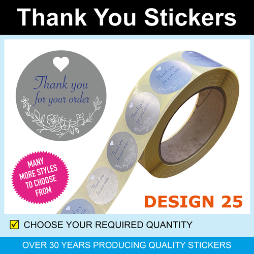 35mm Silver & Blue Floral Thank You Stickers / Labels - Only for 120 | eBay