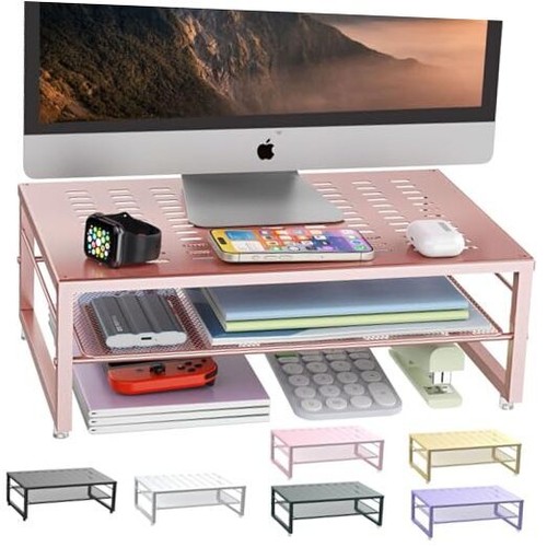 2-Tier Metal Monitor Stand Riser, Desk Accessories & Workspace Desk ...