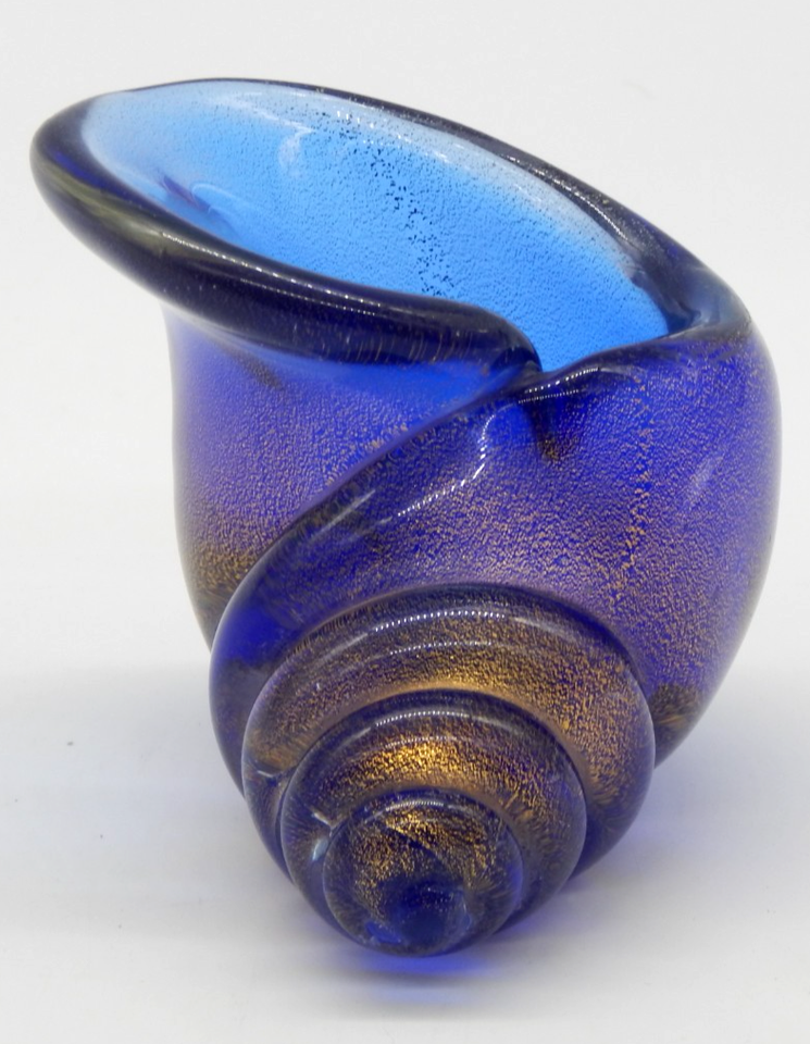 RARE Seguso Vetri D’Arte Murano Art Glass Blue/Gold Leaf Seashell ...