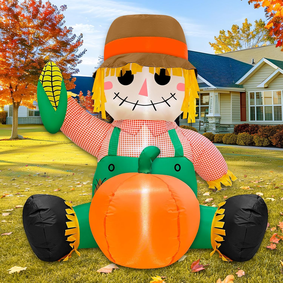 4FT Fall Inflatables Scarecrow Outdoor Decorations, Blow up Fall ...