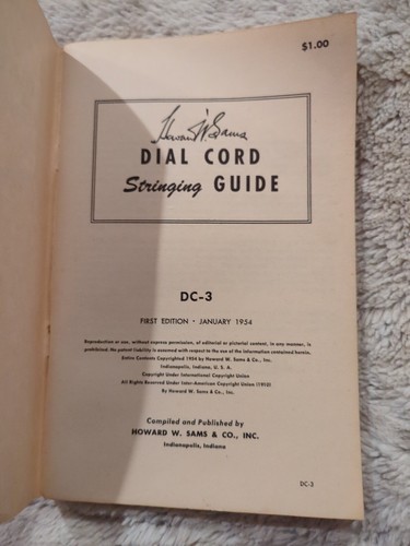 Vintage 1954 Howard Sam’s Dial Cord Stringing Guide Booklet DC-3 ...