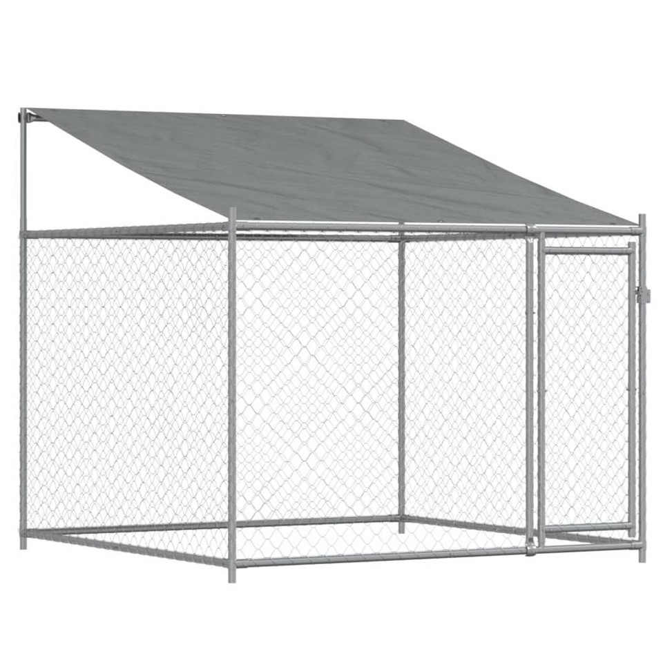 Dog Cage with Roof and Door Gray 32.8'x6.6'x6.6'Galvanized Steel ...