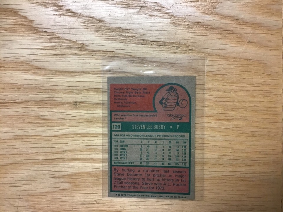 1975 Topps Baseball Steve Busby Kansas City Royals Mini Card #120 | eBay