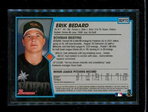 2001 TOPPS BOWMAN ROOKIE Baseball Card BDP70 ERIC BEDARD Baltimore Orioles | eBay