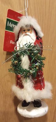 Merry Brite 6"x2" Heavy Resin Collectible Santa Ornament in Plaid ...